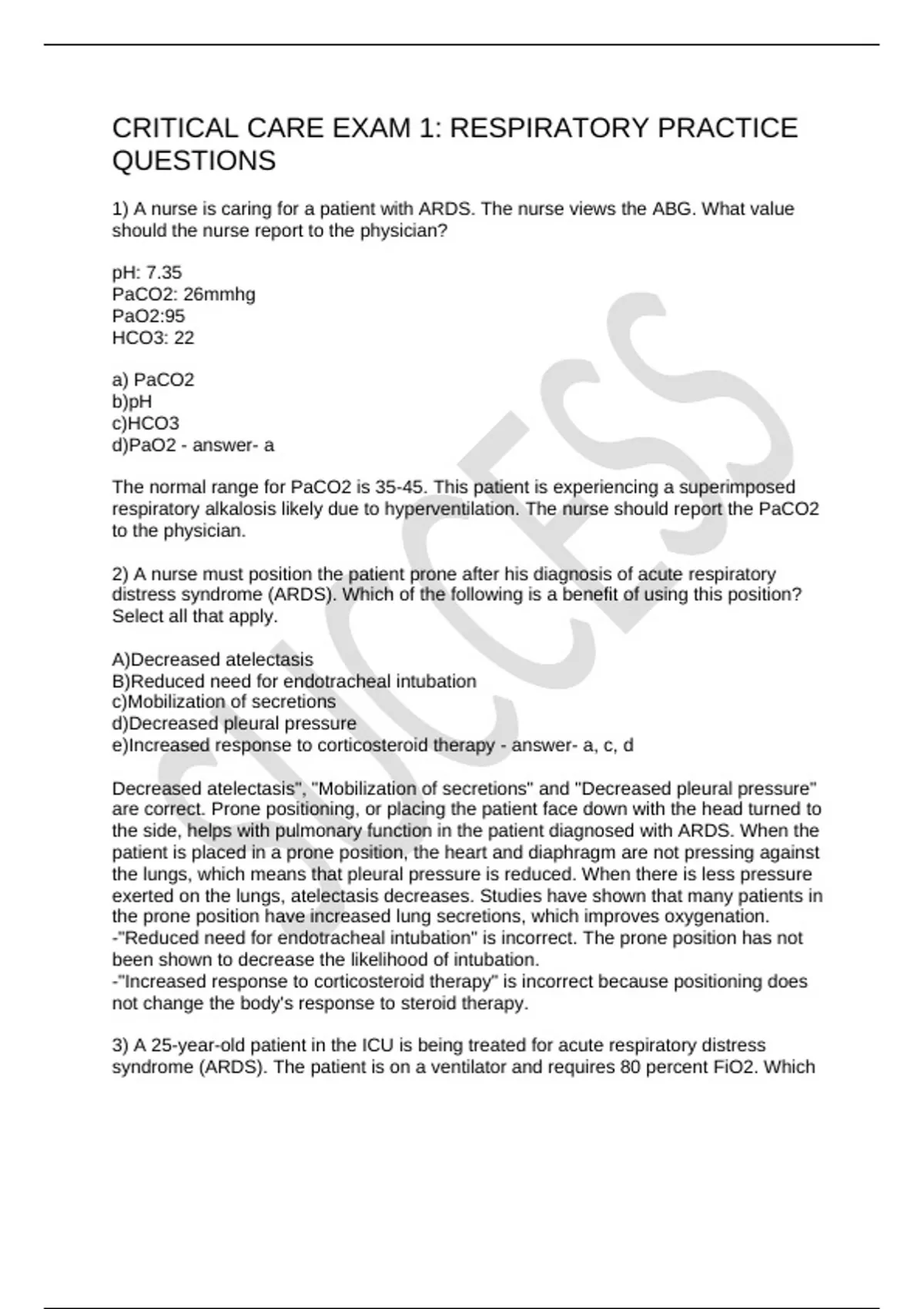 CRITICAL CARE EXAM 1: RESPIRATORY PRACTICE QUESTIONS - Critical Care ...