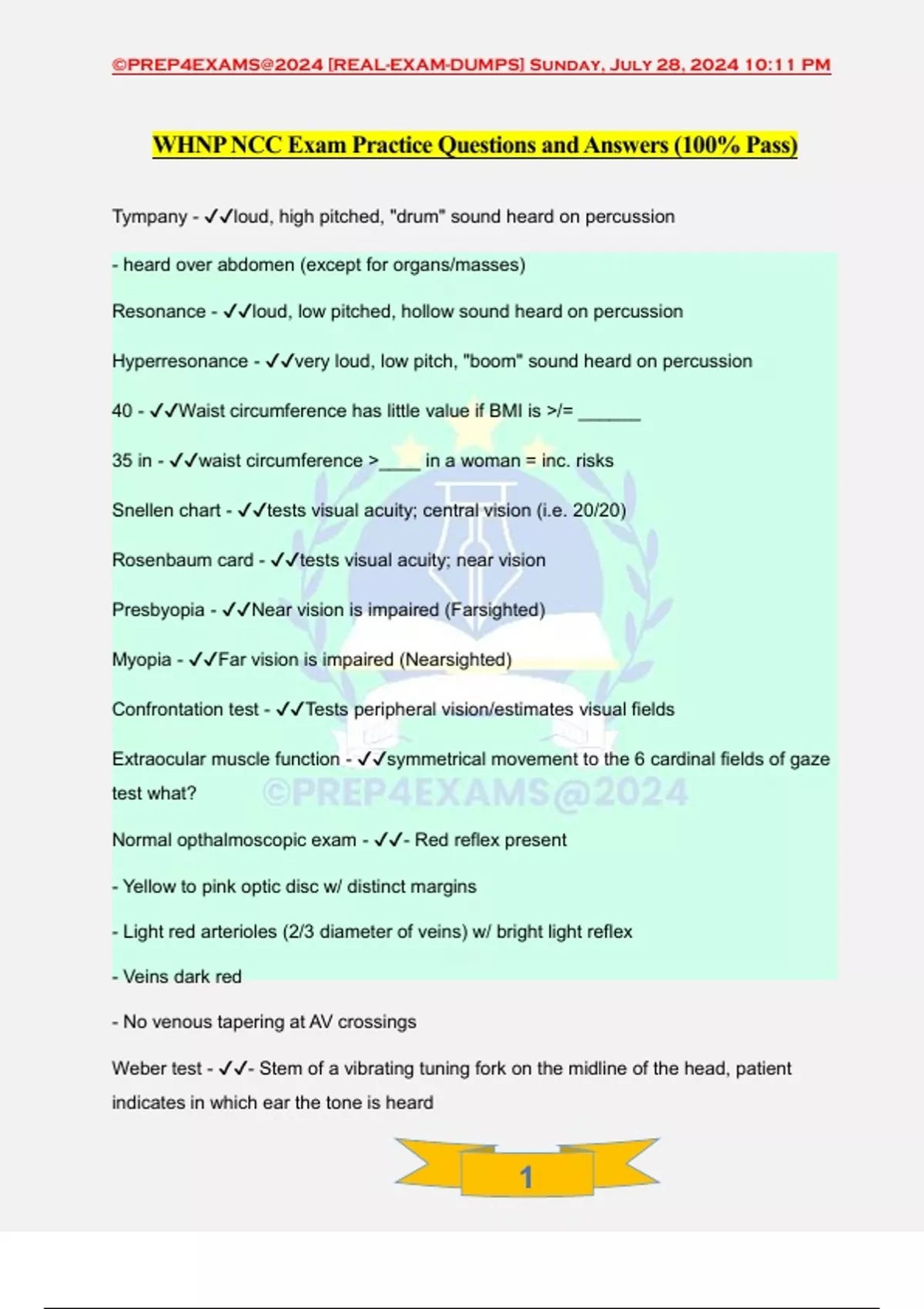 WHNP NCC Exam Practice Questions and Answers (100% Pass) - WHNP - Stuvia US