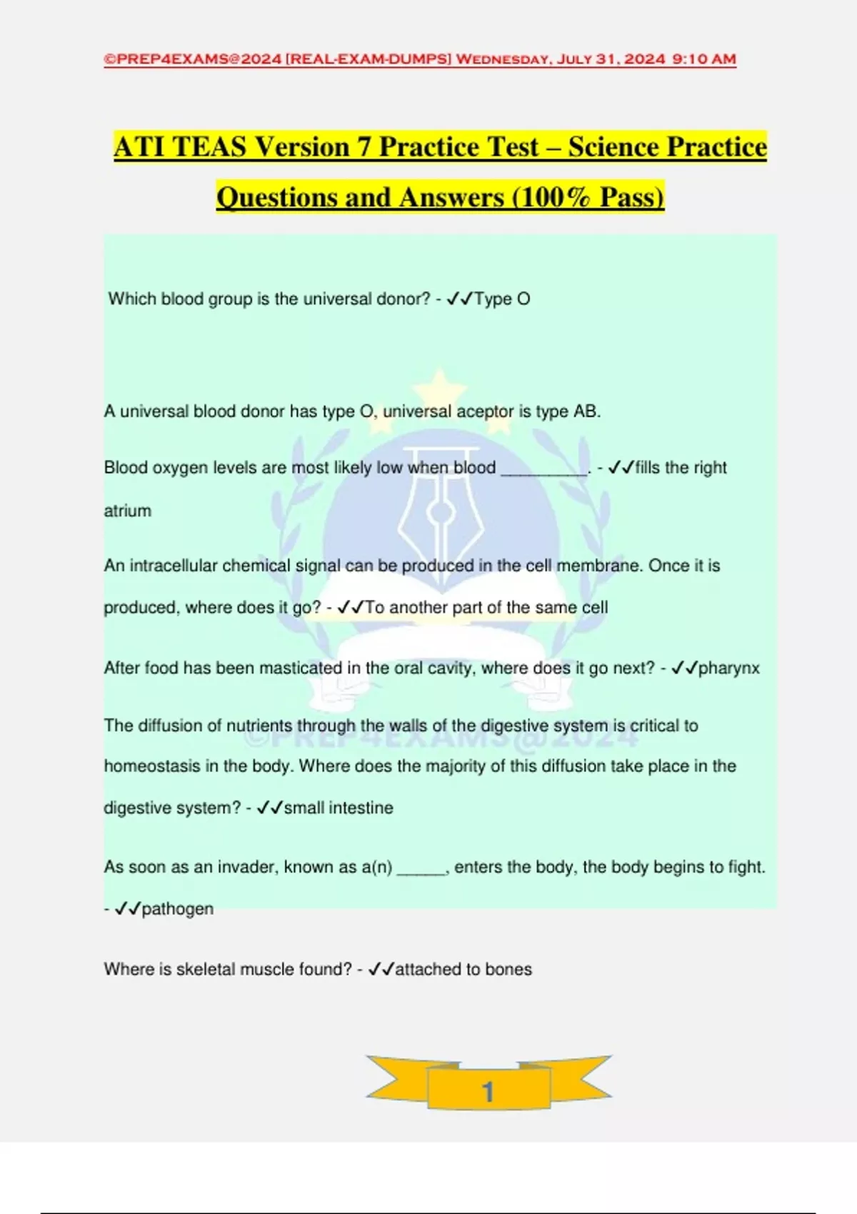 ATI TEAS Version 7 Practice Test – Science Practice Questions and ...