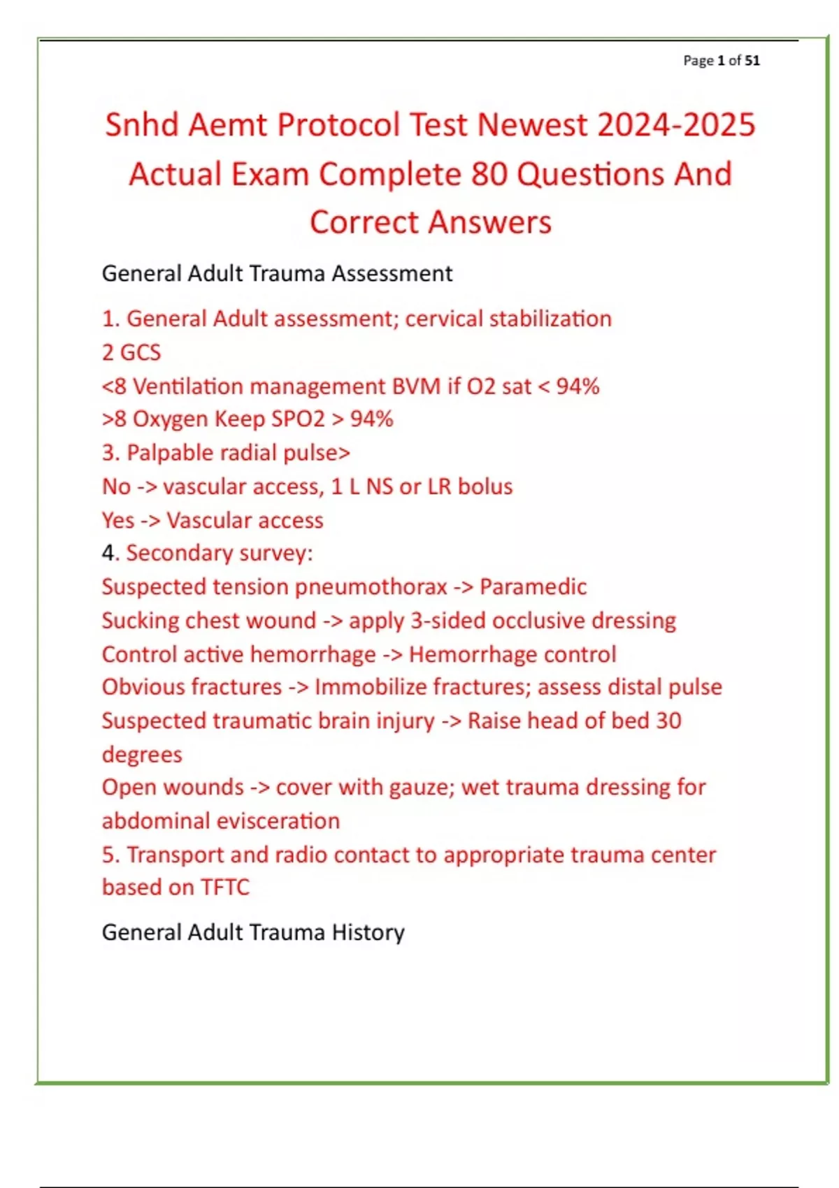 Snhd Aemt Protocol Test Newest Actual Exam Complete 80 Questions And ...