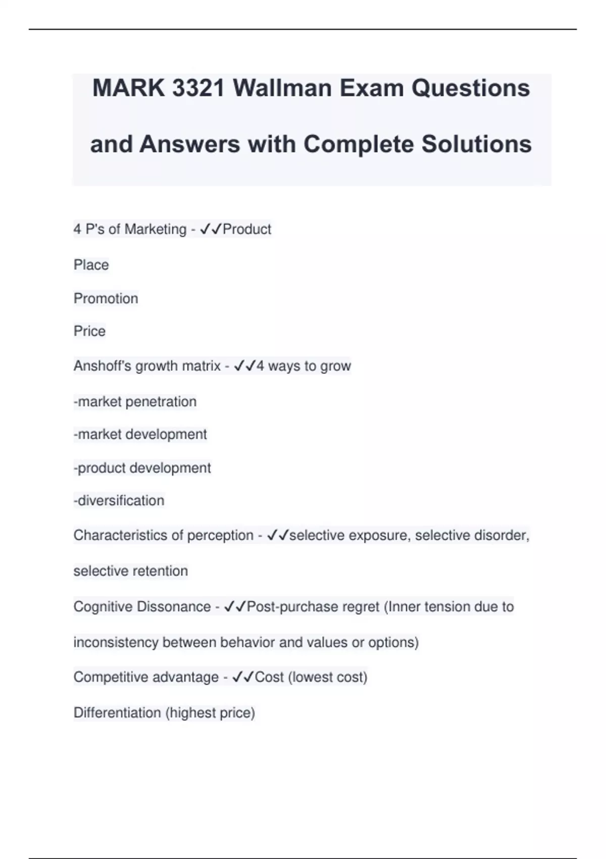 MARK 3321 Wallman Exam Questions and Answers with Complete Solutions ...