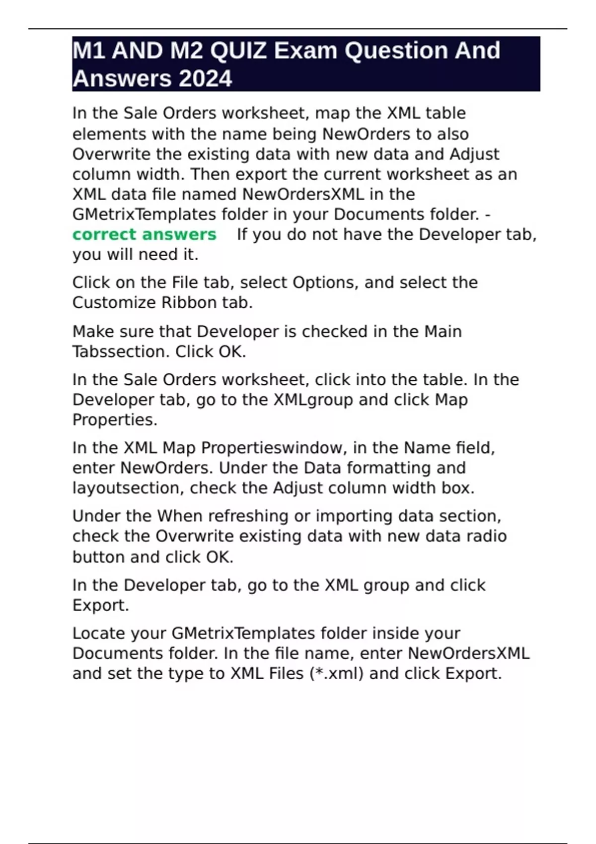 M1 AND M2 QUIZ Exam Question And Answers 2024 - M1 AND M2 QUI Exa Questio And Answer 2024 ...