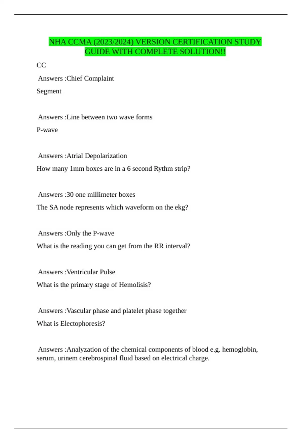 NHA CCMA (2023/2024) VERSION CERTIFICATION STUDY GUIDE WITH COMPLETE ...