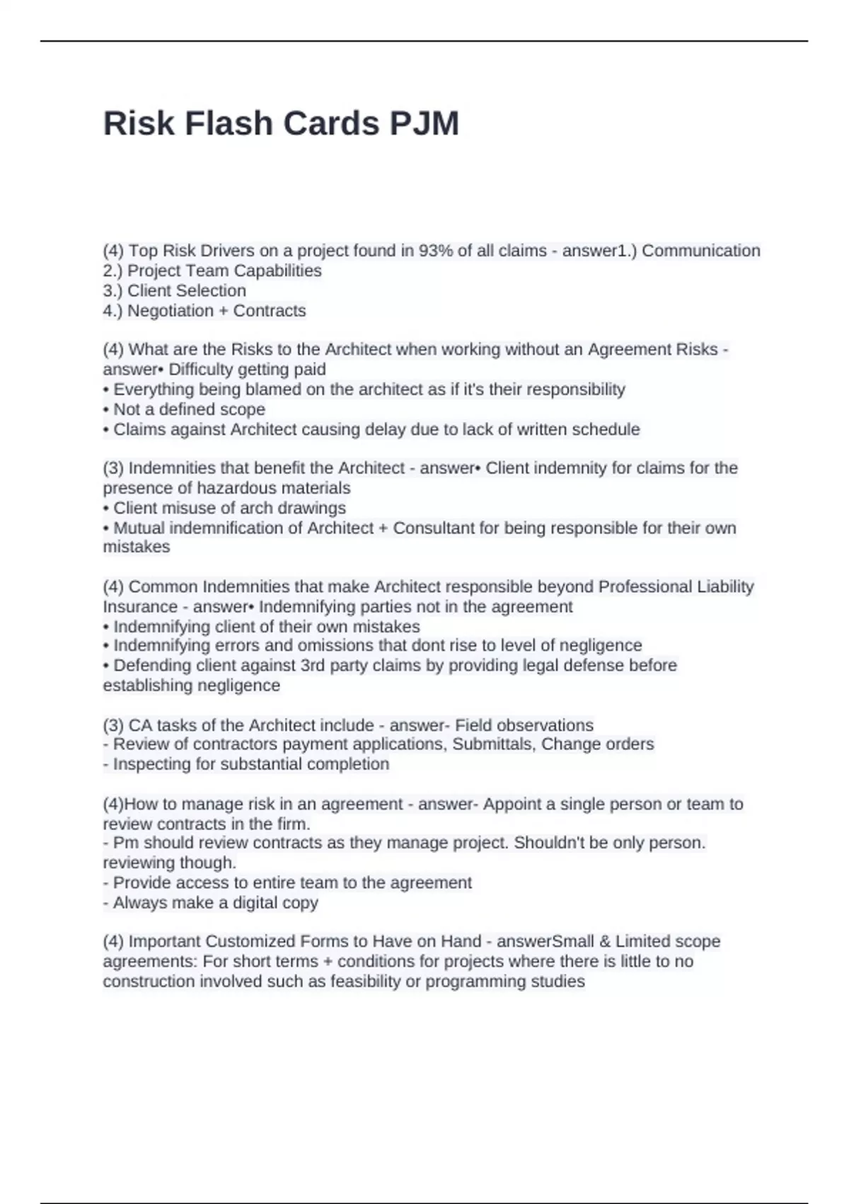 Risk Flash Cards PJM Questions and Answers 2024 - Pjm - Stuvia US