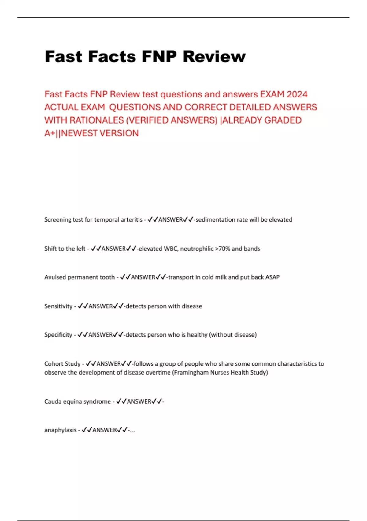 Fast Facts FNP Review Fast Facts FNP Review test questions and answers ...