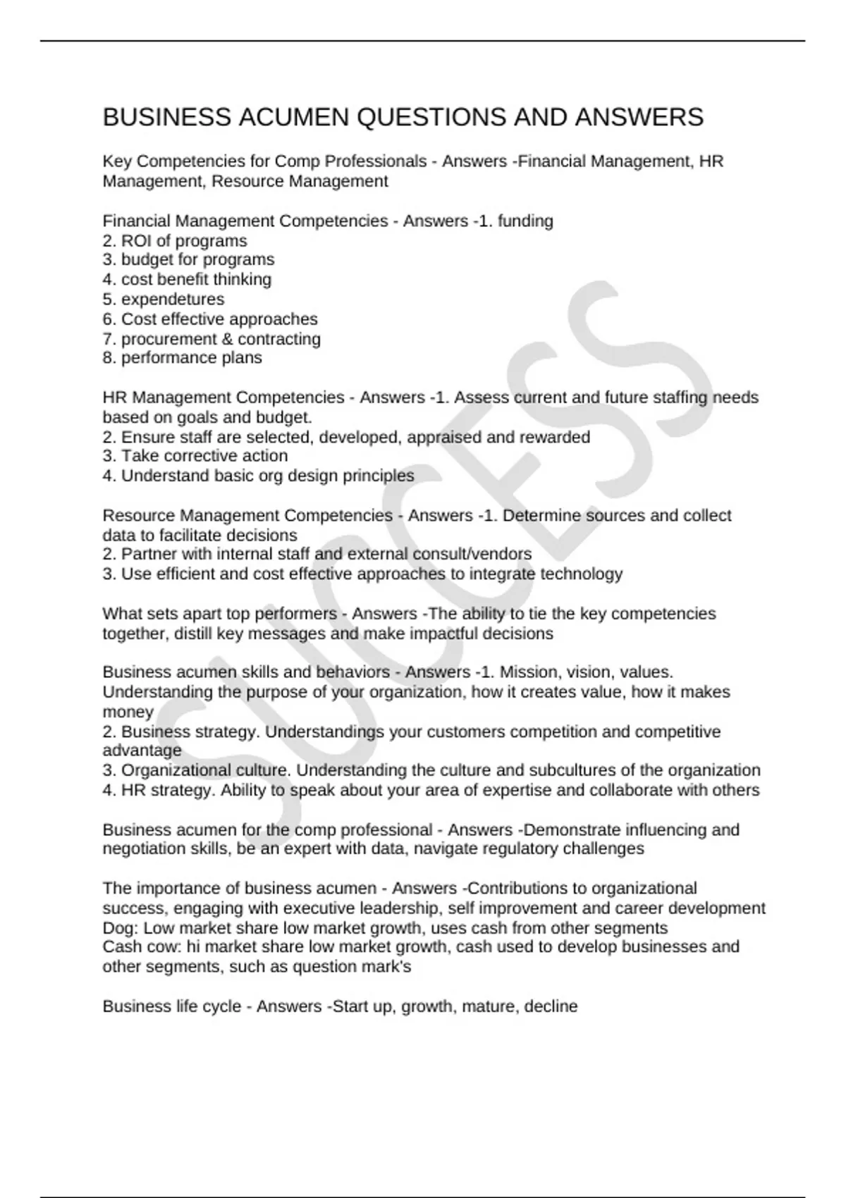 BUSINESS ACUMEN QUESTIONS AND ANSWERS - BUSINESS ACUMEN - Stuvia US