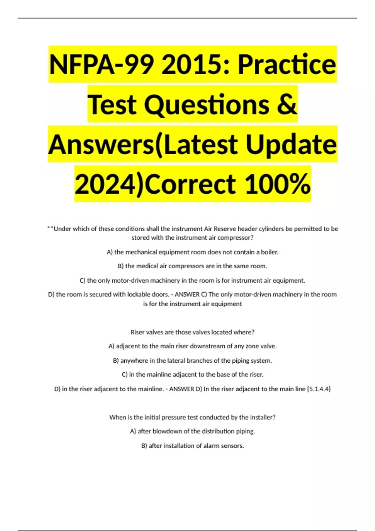 NFPA-99 2015: Practice Test Questions & Answers(Latest Update 2024 ...