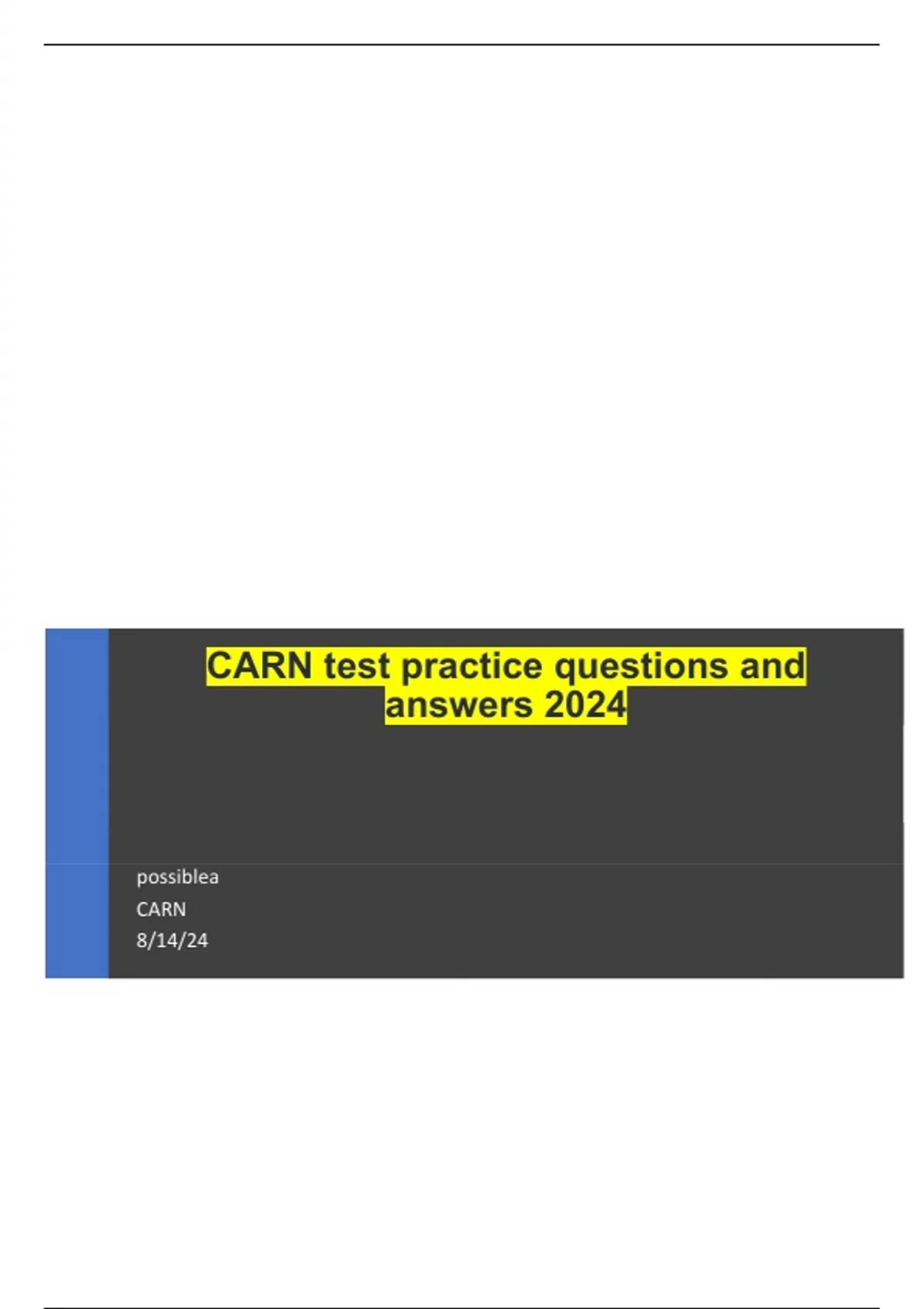 CARN test practice questions and answers 2024 - CARN - Stuvia US