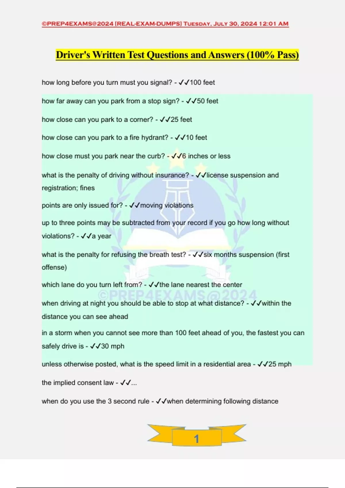 Driver's Written Test Questions and Answers (100% Pass - Driver\'s ...