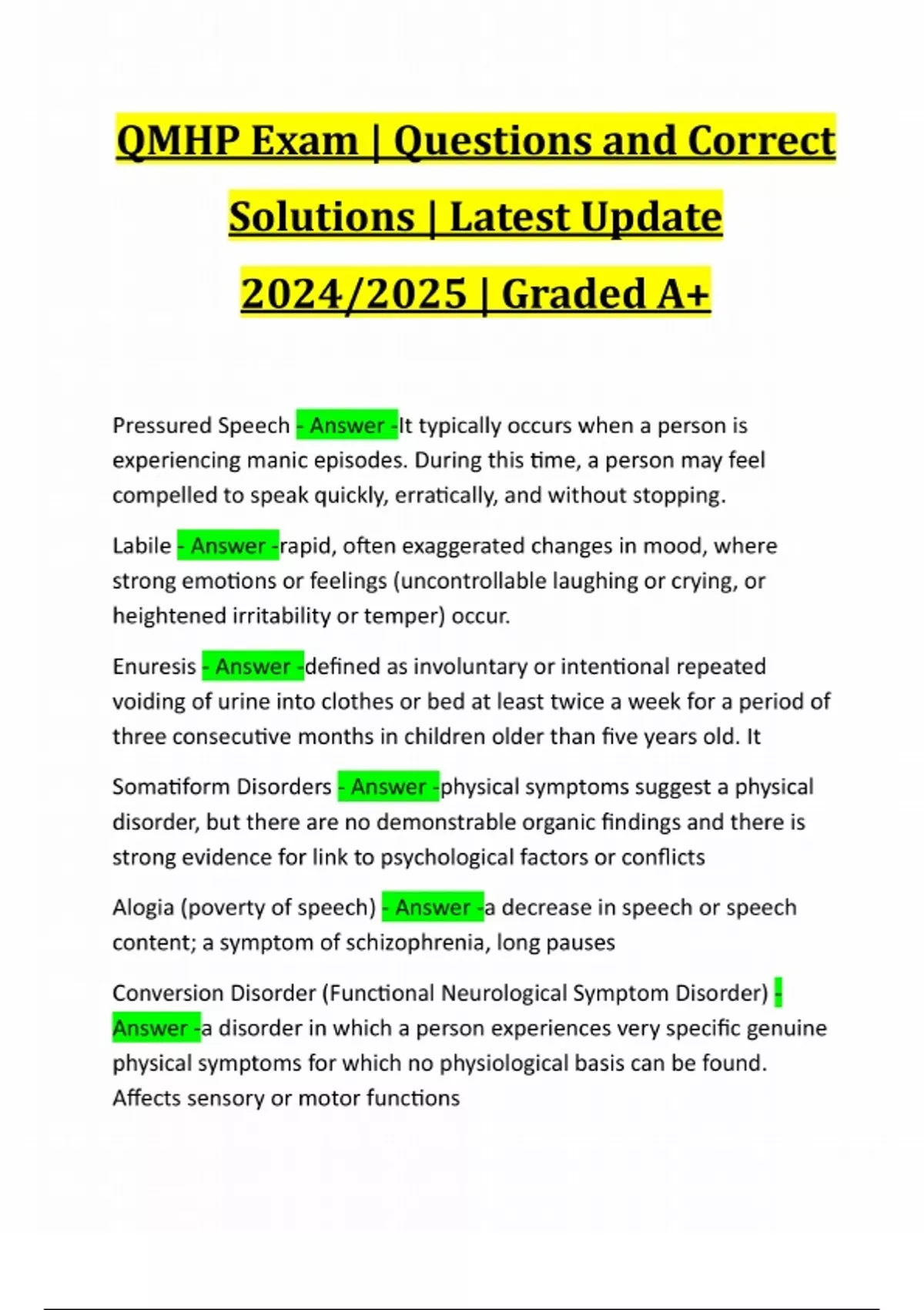 QMHP EXAM ACTUAL 2025/2026 QUESTIONS AND 100% CORRECT ANSWERS - QMHA ...