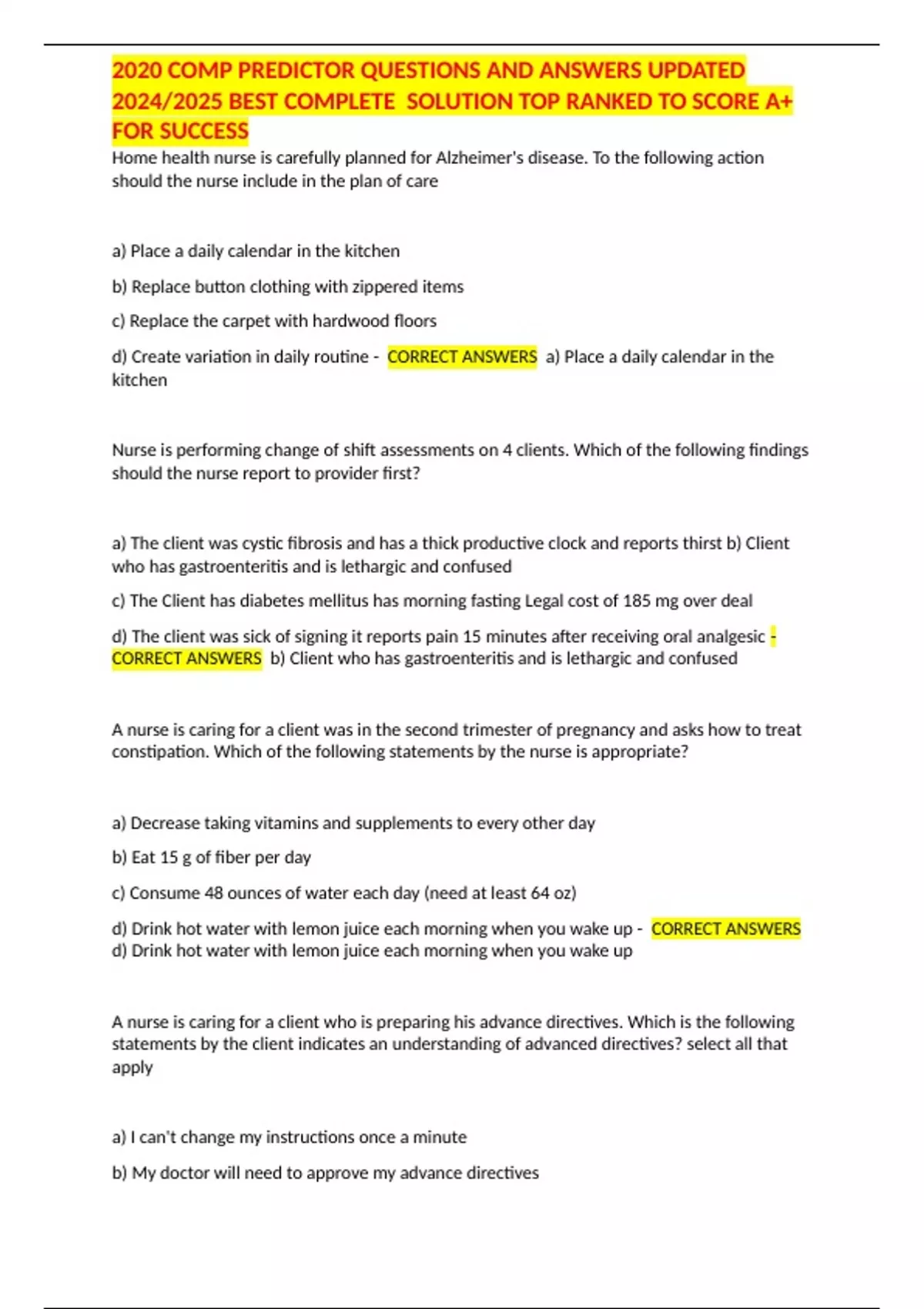 2020 COMP PREDICTOR QUESTIONS AND ANSWERS UPDATED 2024/2025 BEST ...