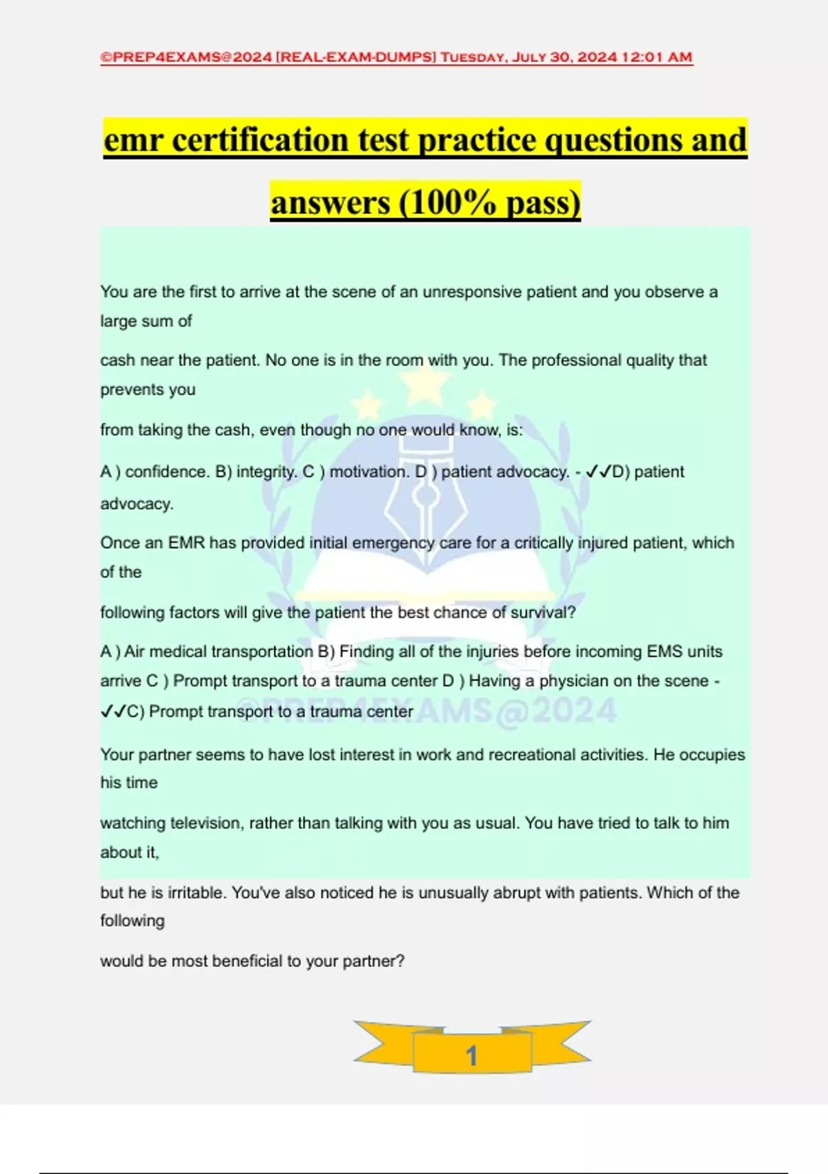 EMR Bundled Exams Best Collection 2024/2025 (100% Verified and Updated ...