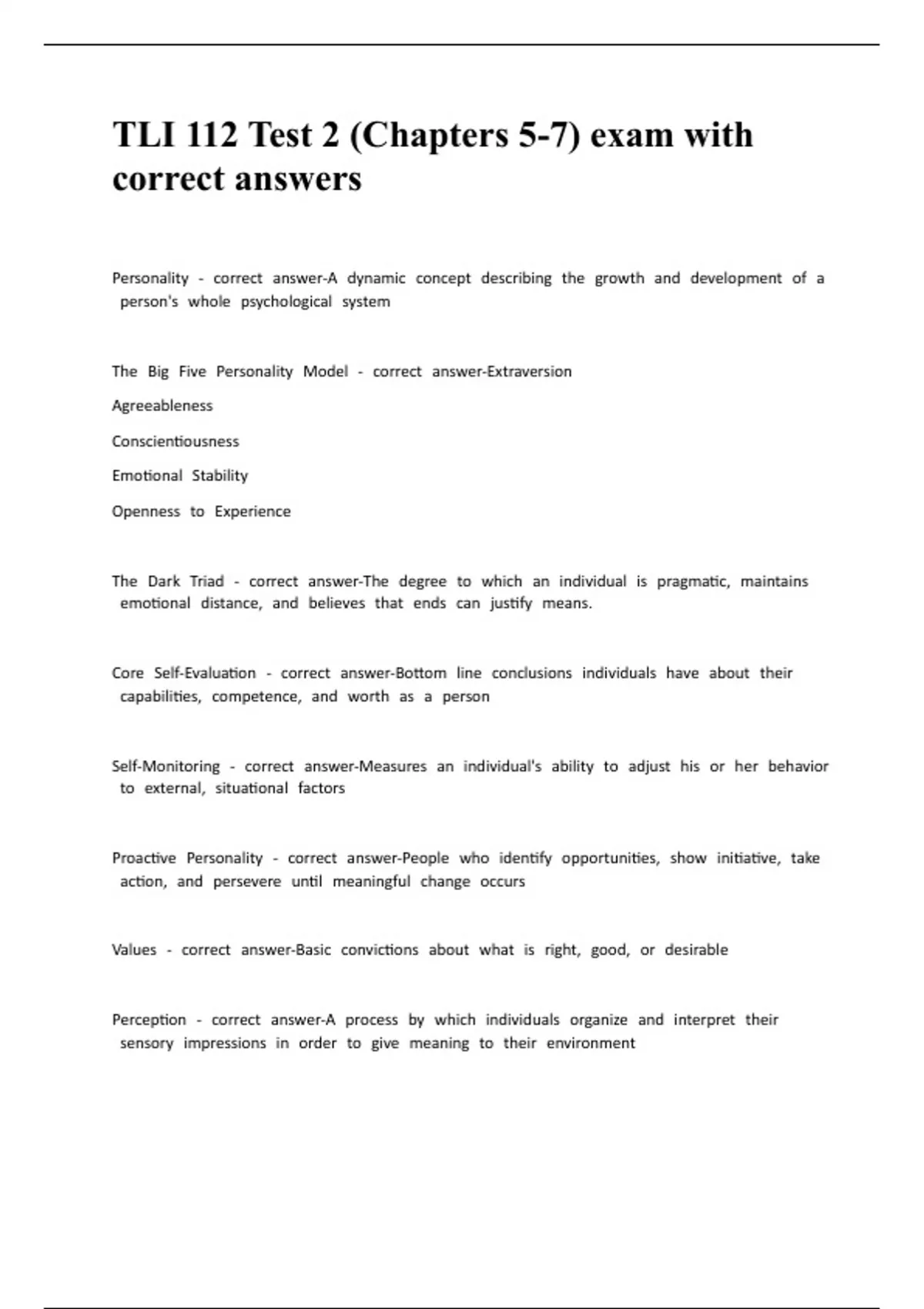 TLI 112 Test 2 (Chapters 5-7) exam with correct answers - TLI - Stuvia US