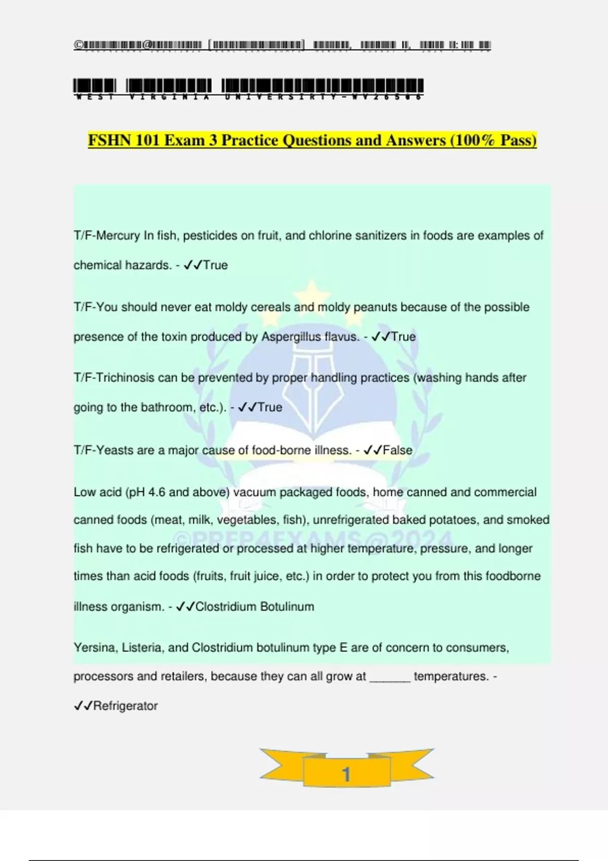 FSHN 101 Exam 3 Practice Questions and Answers (100% Pass) - FSHN 101 ...