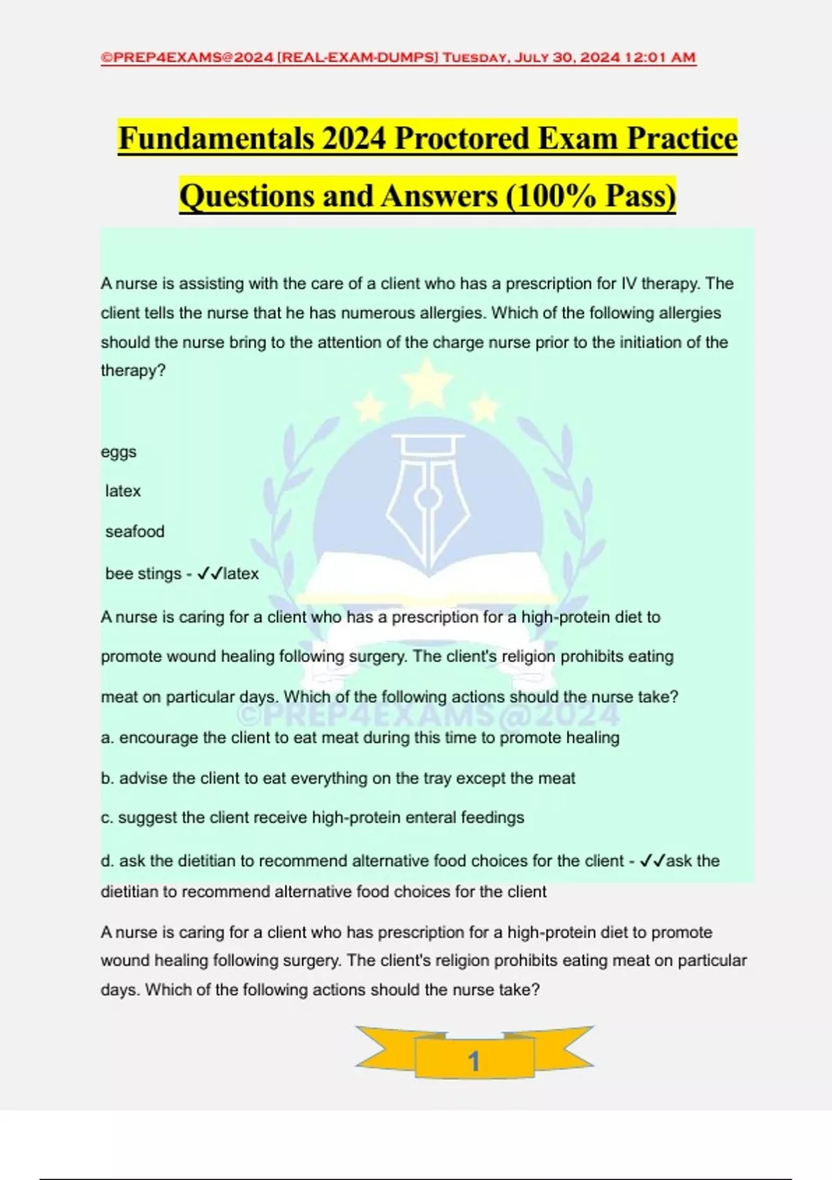 Fundamentals 2024 Proctored Exam Practice Questions and Answers (100% ...