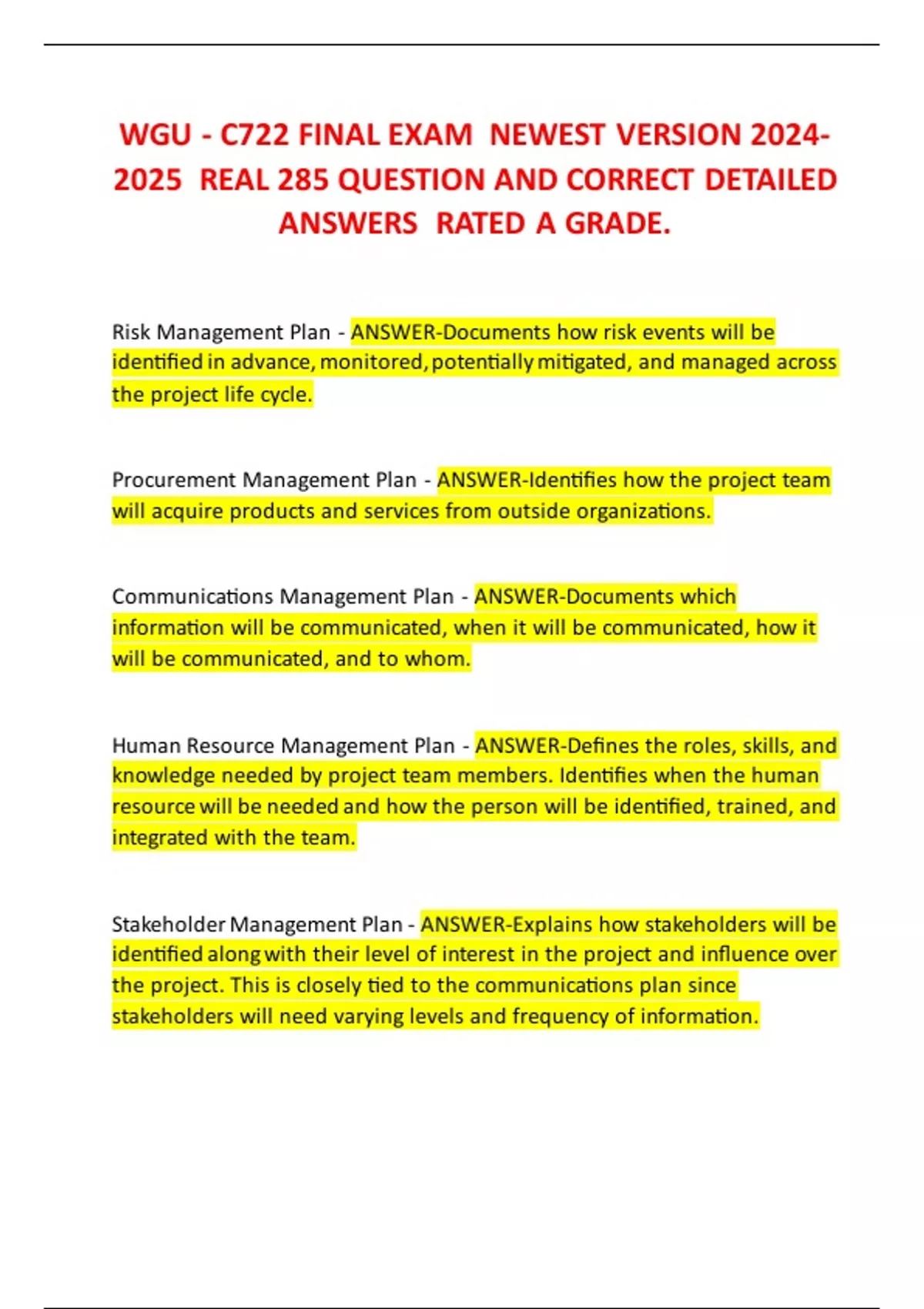 WGU - C722 FINAL EXAM NEWEST VERSION REAL 285 QUESTION AND CORRECT ...