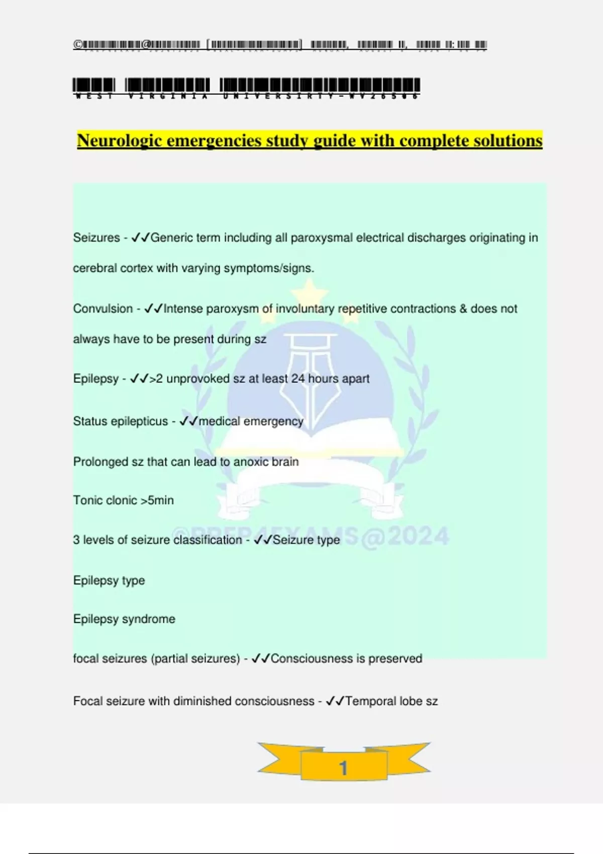 Neurologic emergencies study guide with complete solutions ...