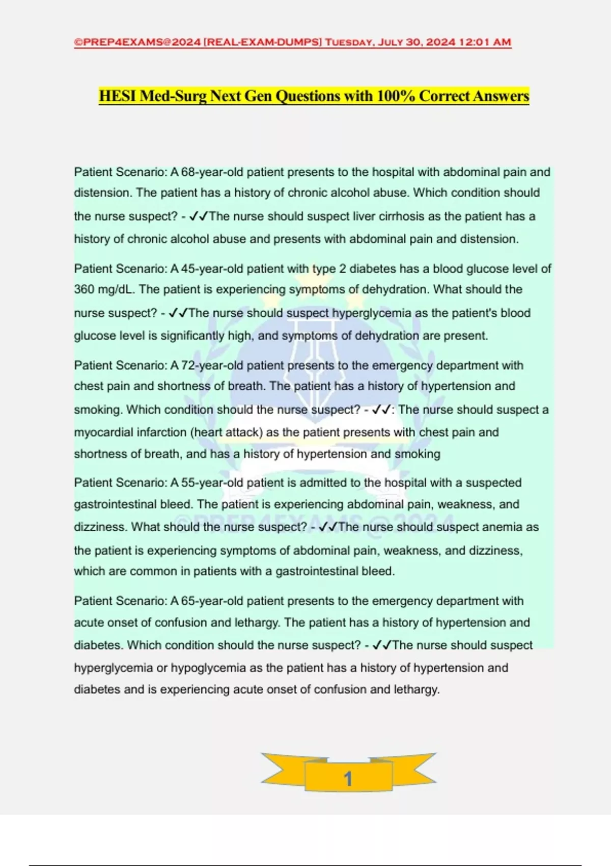 HESI Med-Surg Next Gen Questions with 100% Correct Answers - HESI ...