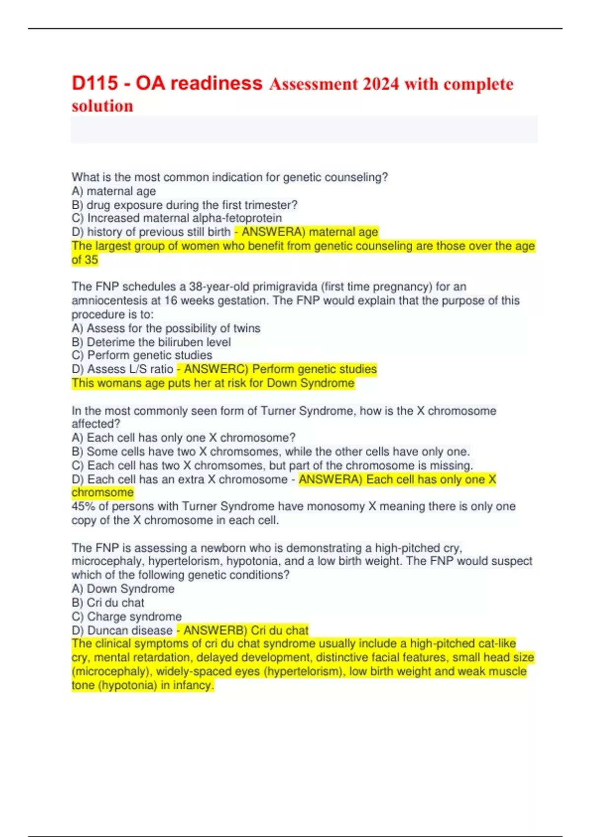 D115 - OA readiness Assessment 2024 with complete solution - D115 - OA readiness Assessment ...