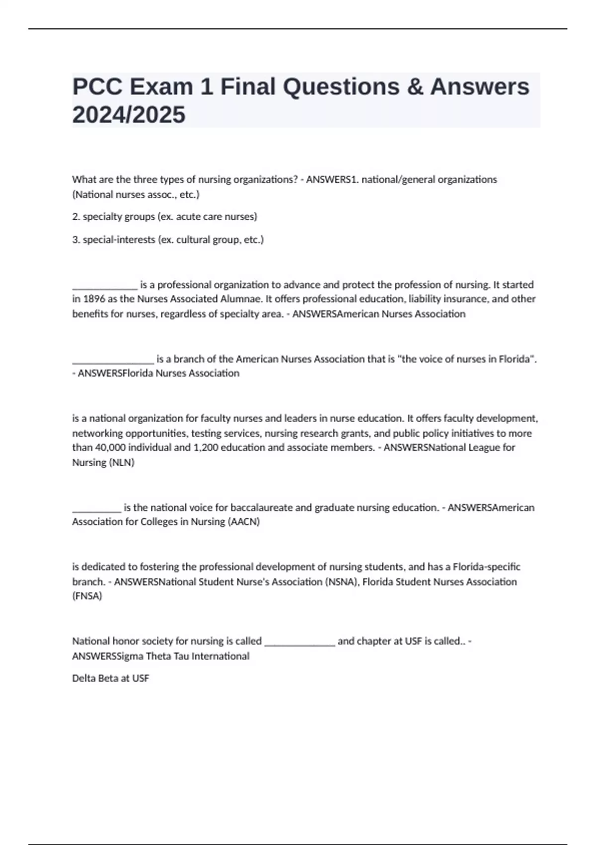 PCC Exam 1 Final Questions & Answers 2024/2025 - PCC - Stuvia US
