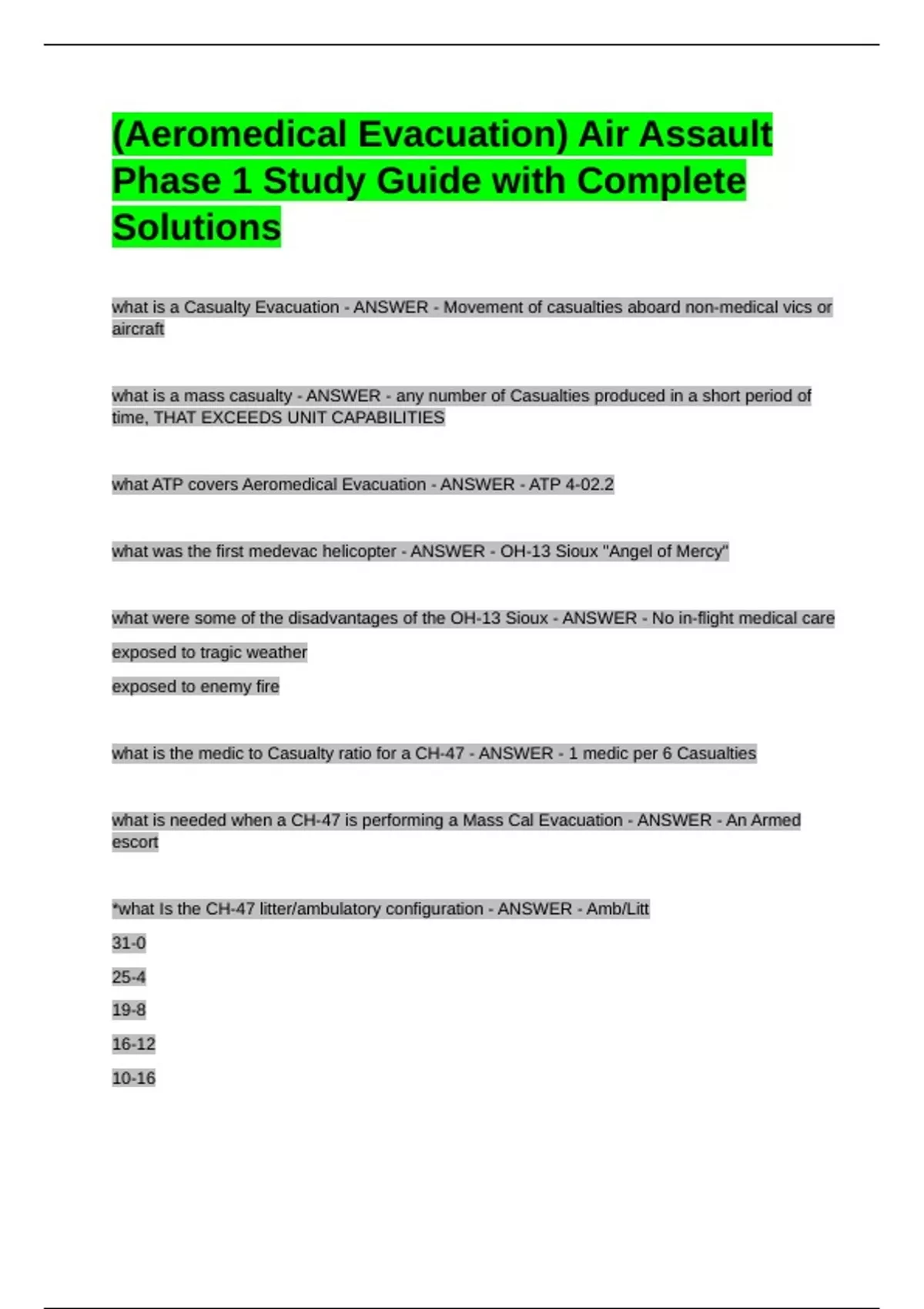(Aeromedical Evacuation) Air Assault Phase 1 Study Guide with Complete ...