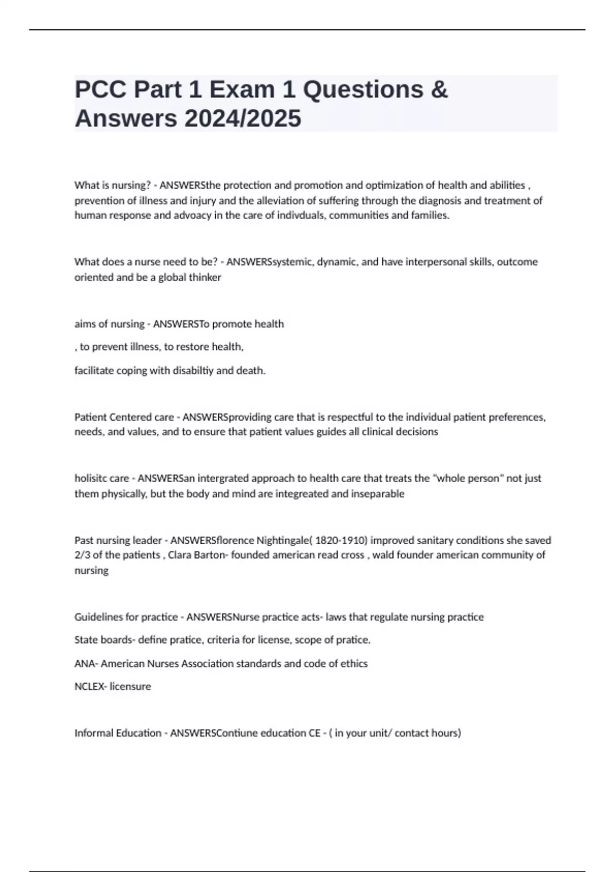 PCC Part 1 Exam 1 Questions & Answers 2024/2025 - PCC Part 1 - Stuvia US