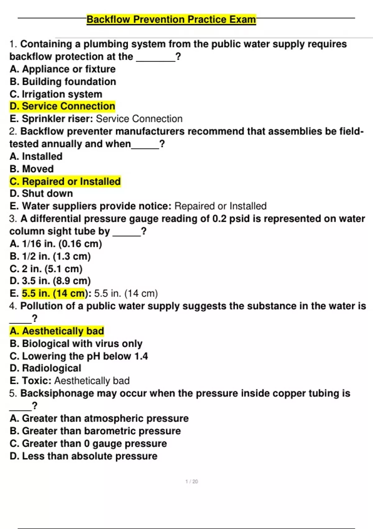 Backflow prevention assembly tester practice exam 100 questions and ...