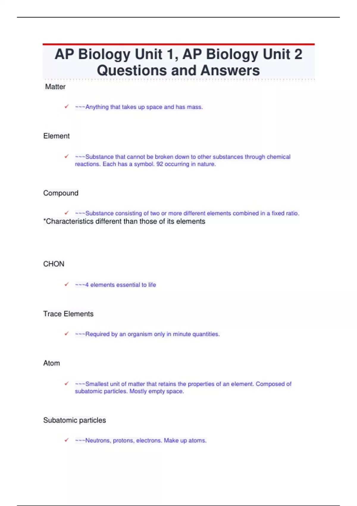 AP Biology Unit 1, AP Biology Unit 2 Questions and Answers - AP Bio ...