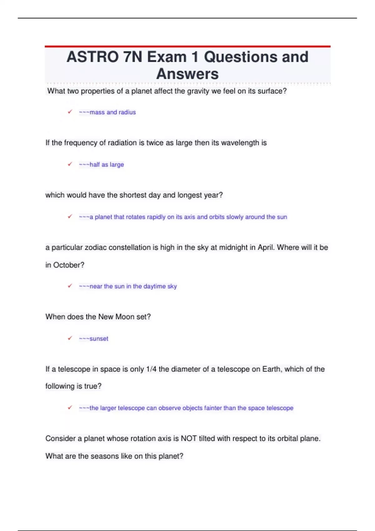 ASTRO 7N Exam 1 Questions and Answers - Astro 7N - Stuvia US