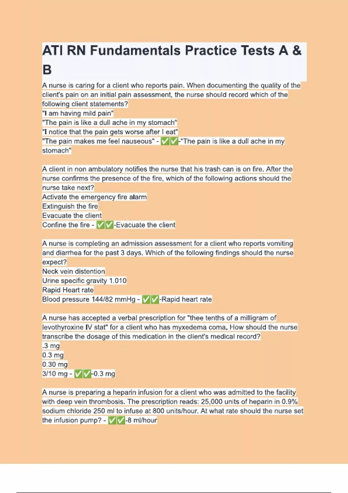 ATI RN Fundamentals Practice Tests A-B Questions & 100% Verified ...