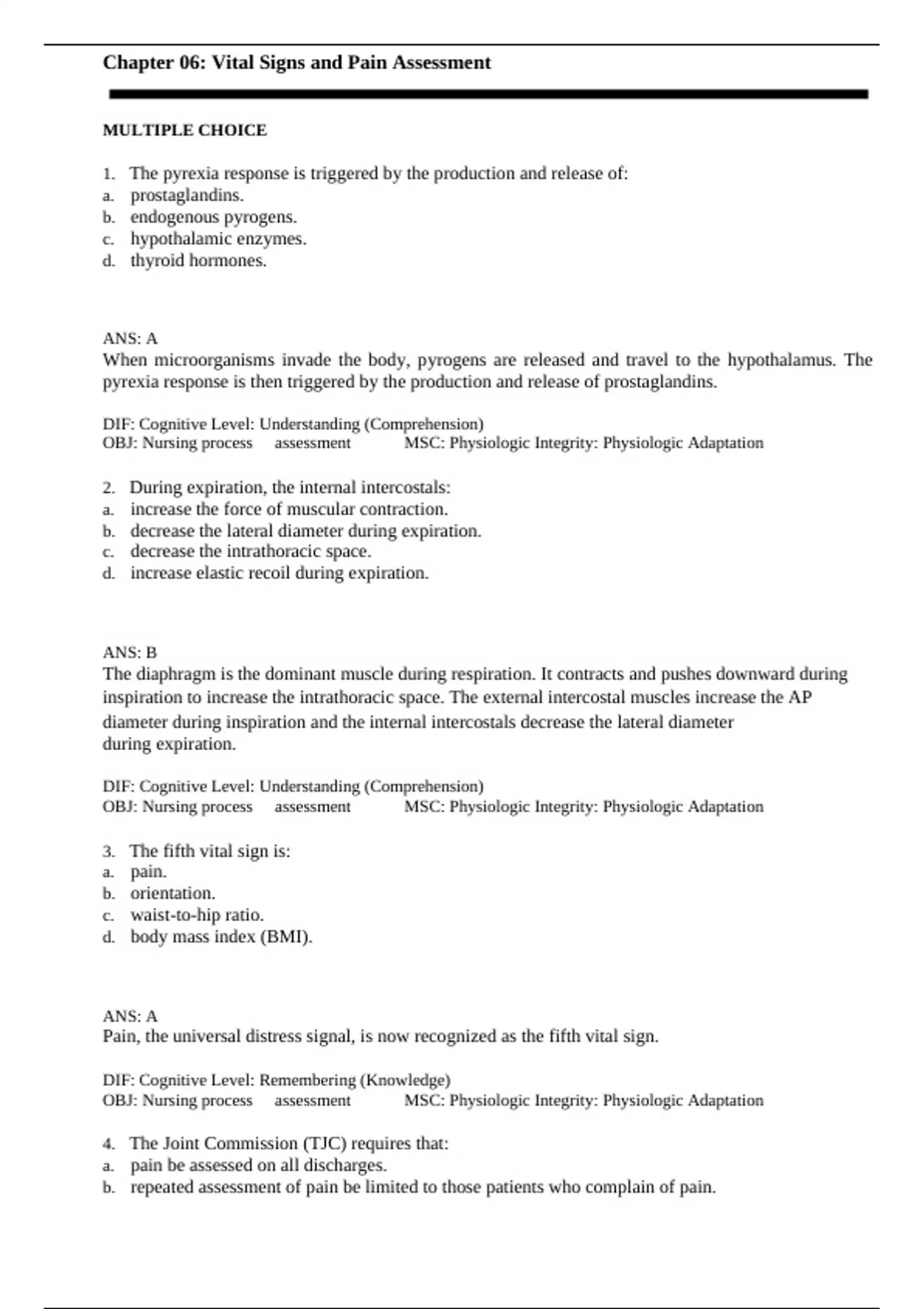 6. Vital Signs and Pain Assessment - Nursing Tests - Stuvia US
