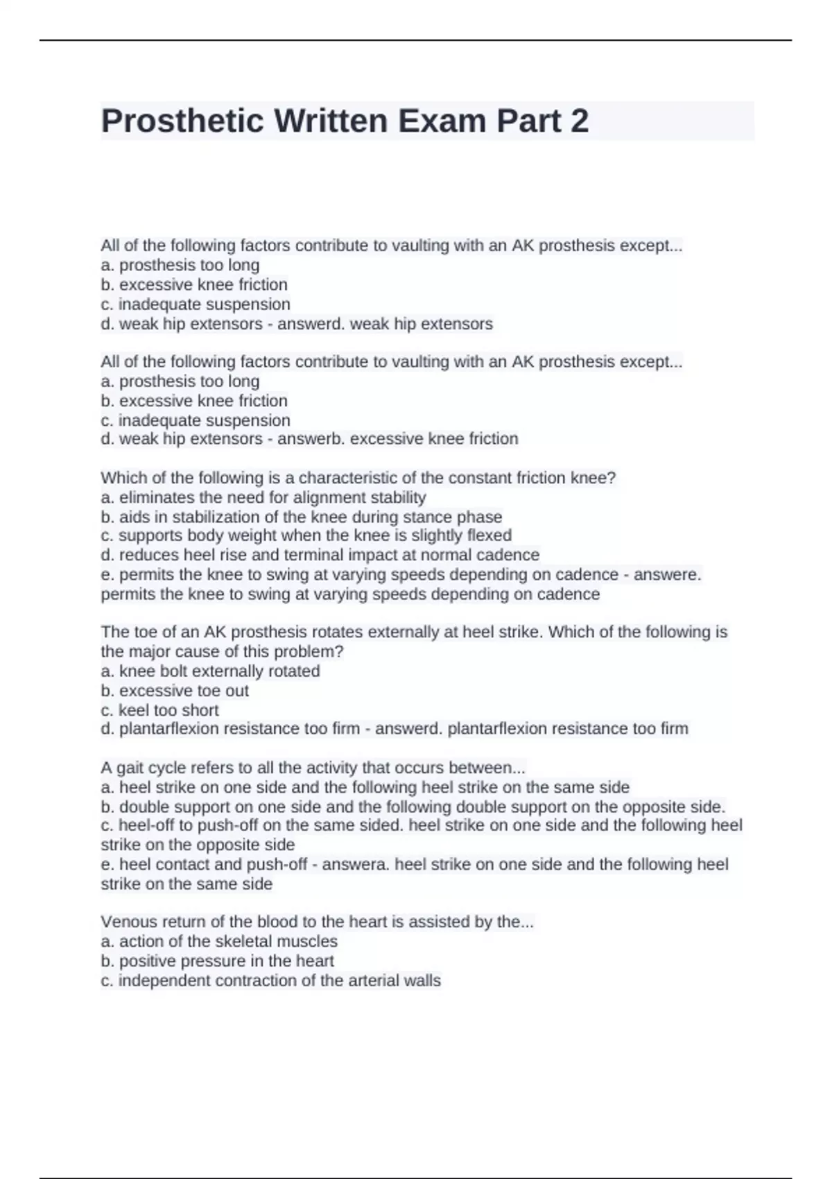 Prosthetic Written Exam Part 2 Questions with Solved Answers ...