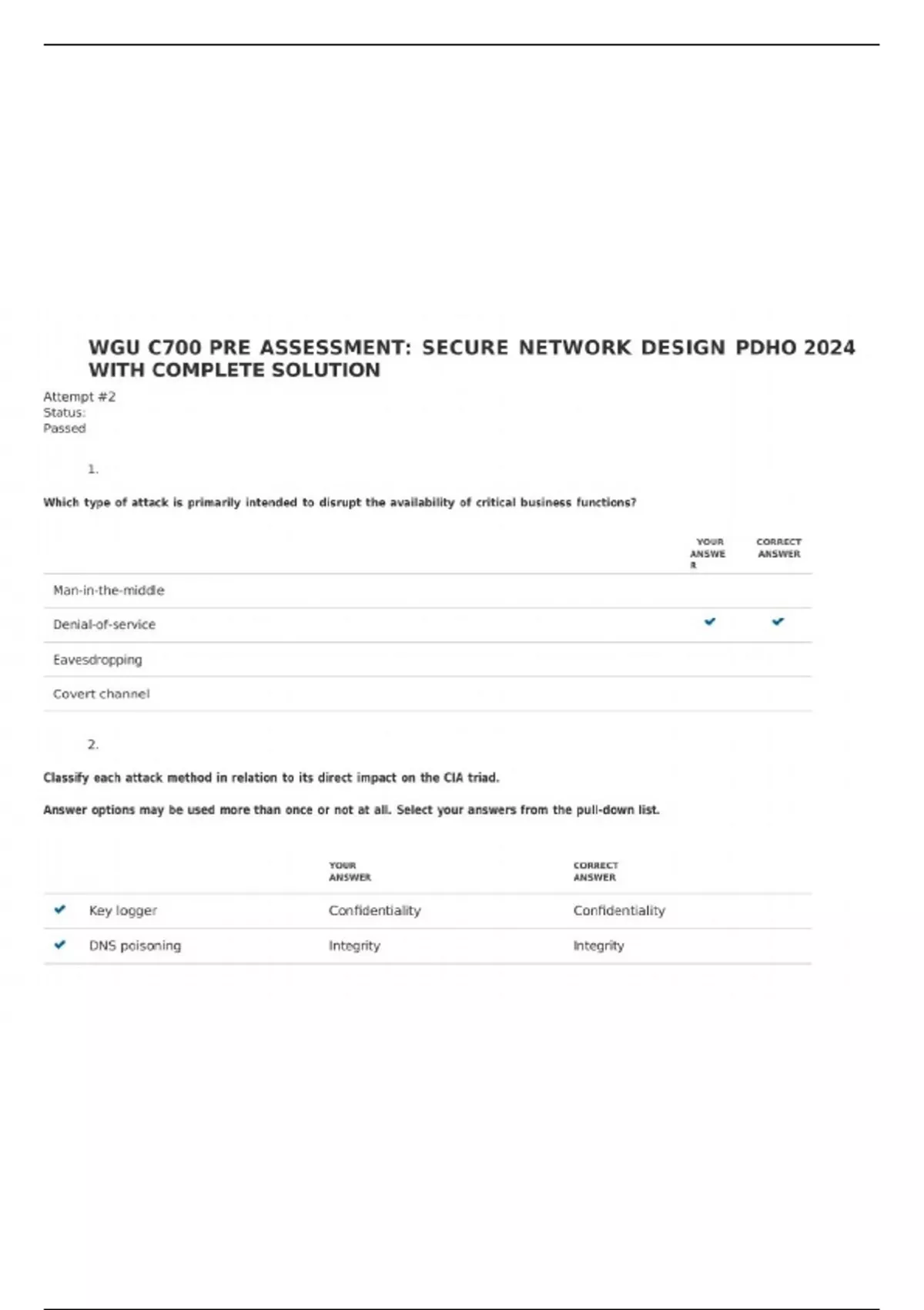 WGU C700 PRE ASSESSMENT: SECURE NETWORK DESIGN PDHO 2024 WITH COMPLETE ...