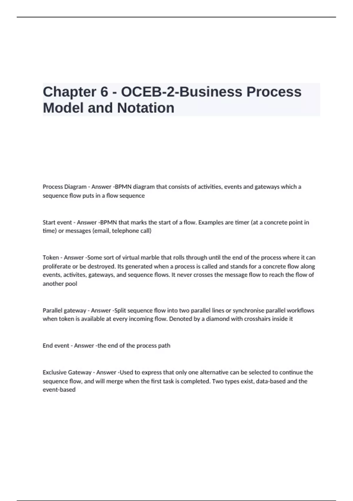 Chapter 6 - OCEB-2-Business Process Model and Notation Exam Questions ...