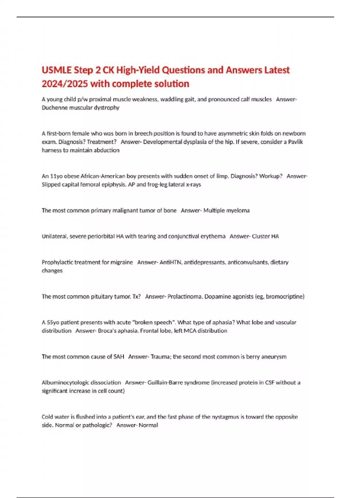 USMLE Step 2 CK High-Yield Questions and Answers Latest 2024/2025 with ...