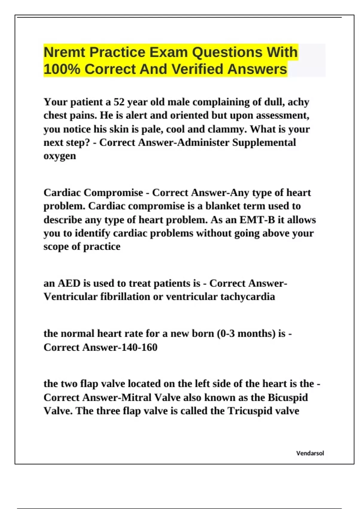 Nremt Practice Exam Questions With 100 Correct And Verified Answers Nremt Stuvia Us