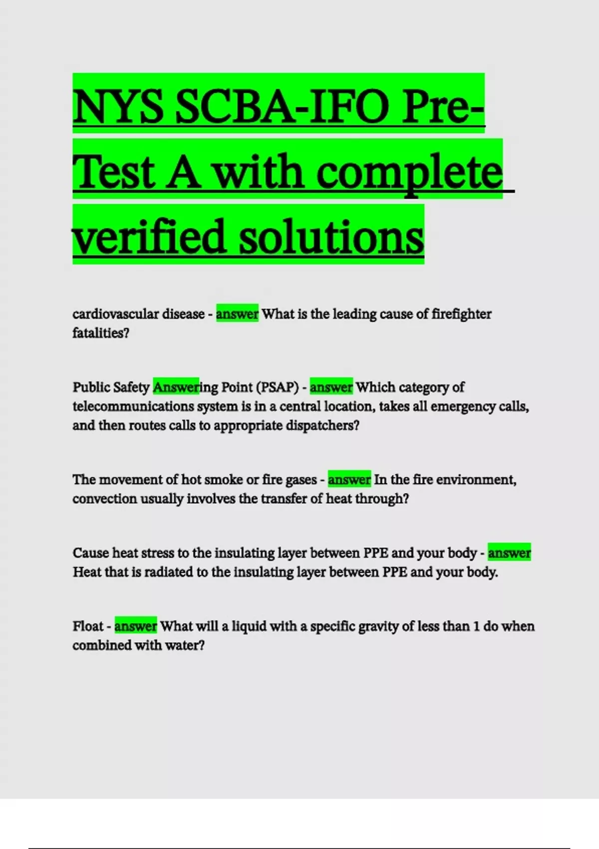 NYS SCBA-IFO Pre-Test A with complete verified solutions - NYS HMFRO ...