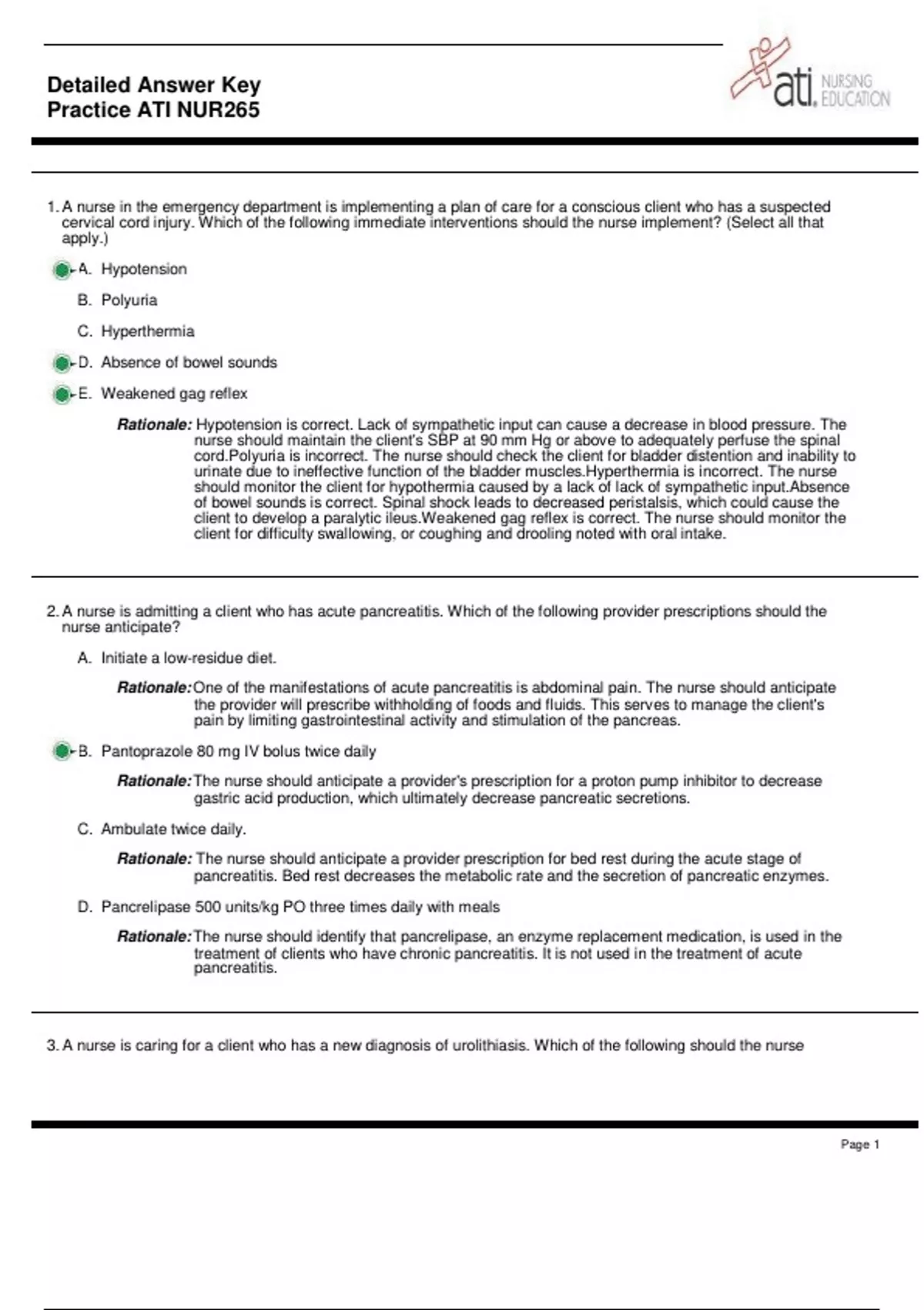 NUR 265 Practice ATI Detailed Answer Key | Questions, Answers and ...