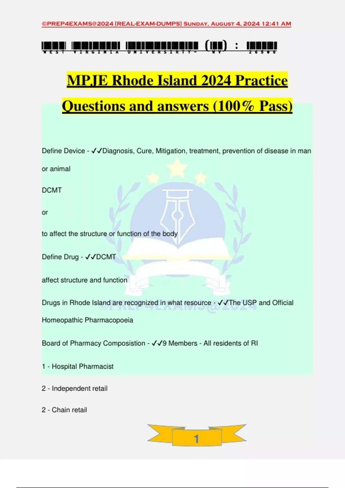 MPJE Rhode Island 2024 Practice Questions and answers (100% Pass ...