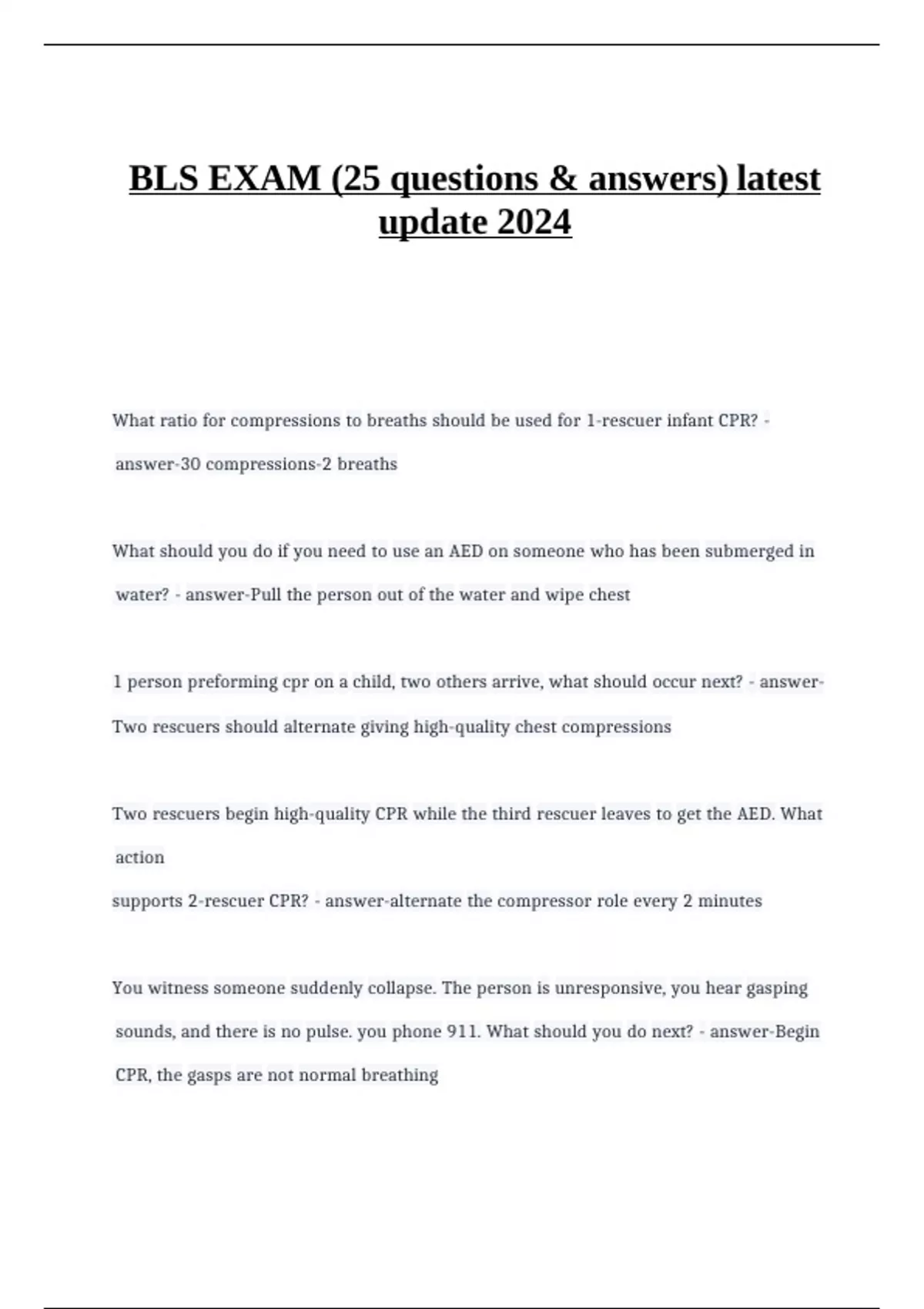 BLS EXAM (25 questions & answers) latest update 2024. - Basic Life ...