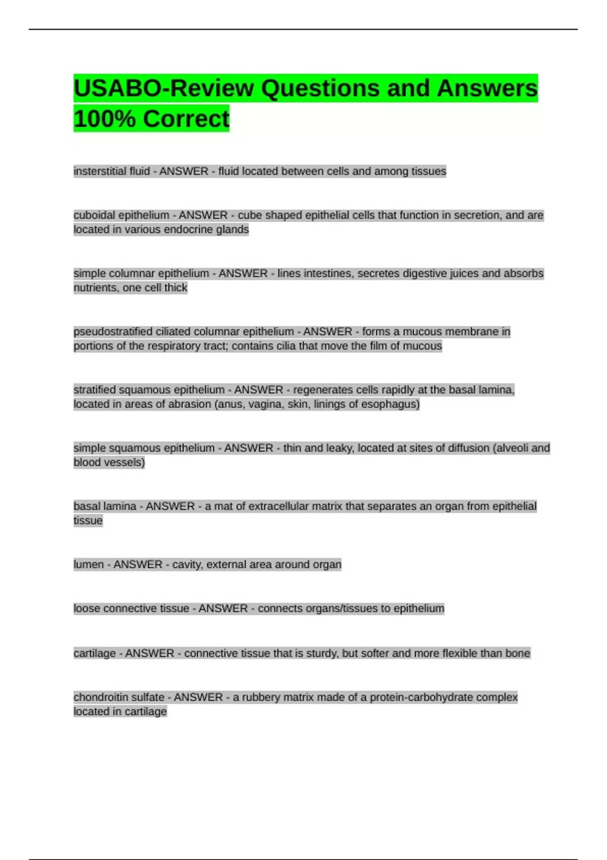 USABO-Review Questions and Answers 100% Correct - USABO - Stuvia US