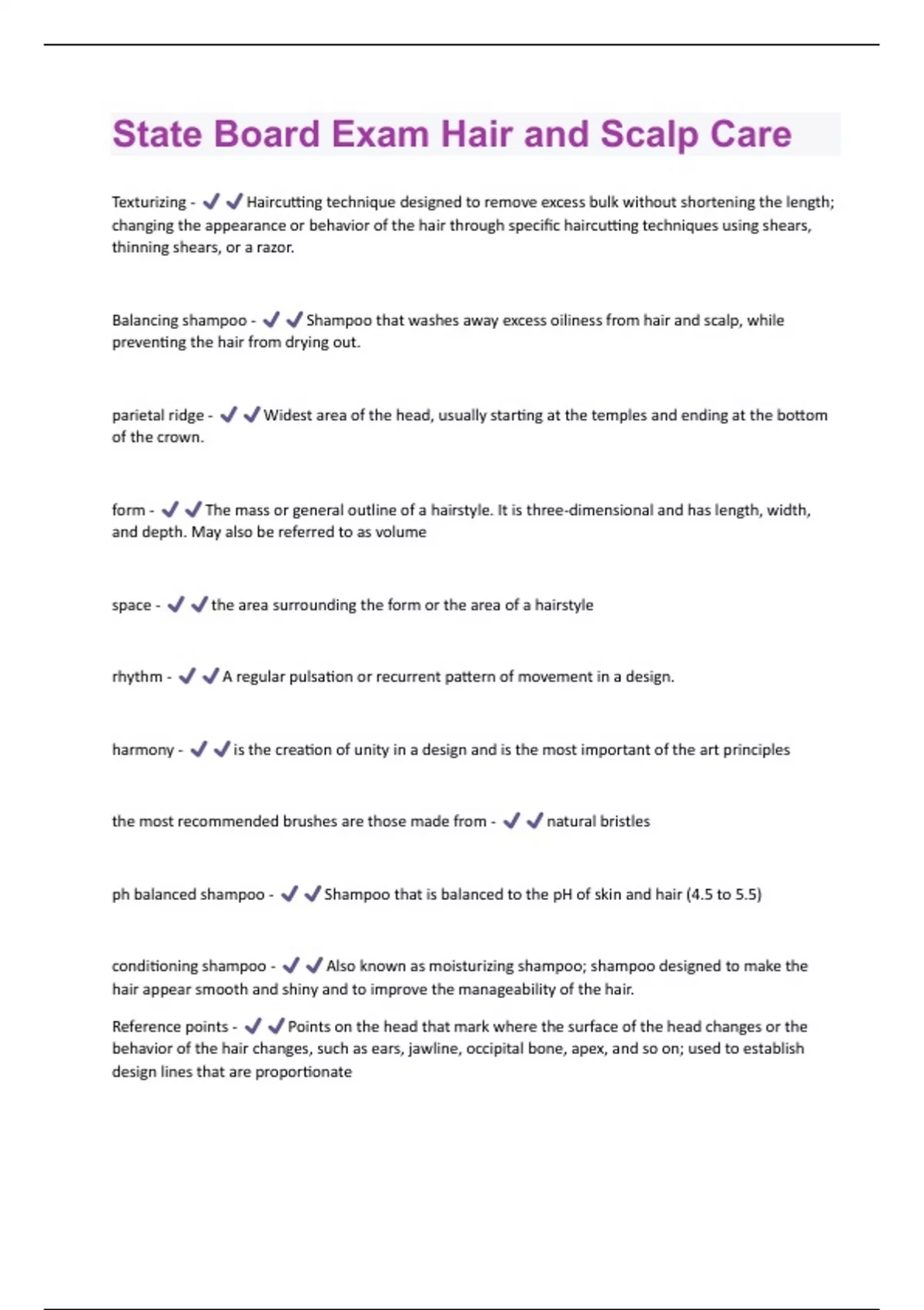 State Board Exam Hair and Scalp Care Questions and Answers well ...