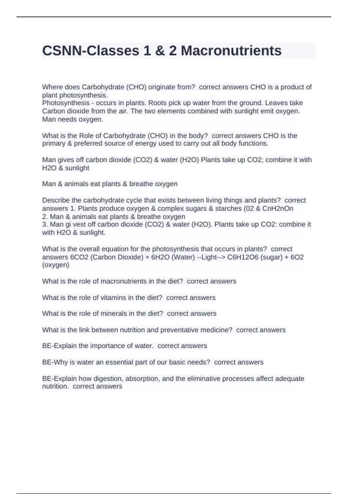 CSNN-Classes 1 & 2 Macronutrients exam with 100% correct solutions 2024 - CSNN-Classes 1 & 2 ...