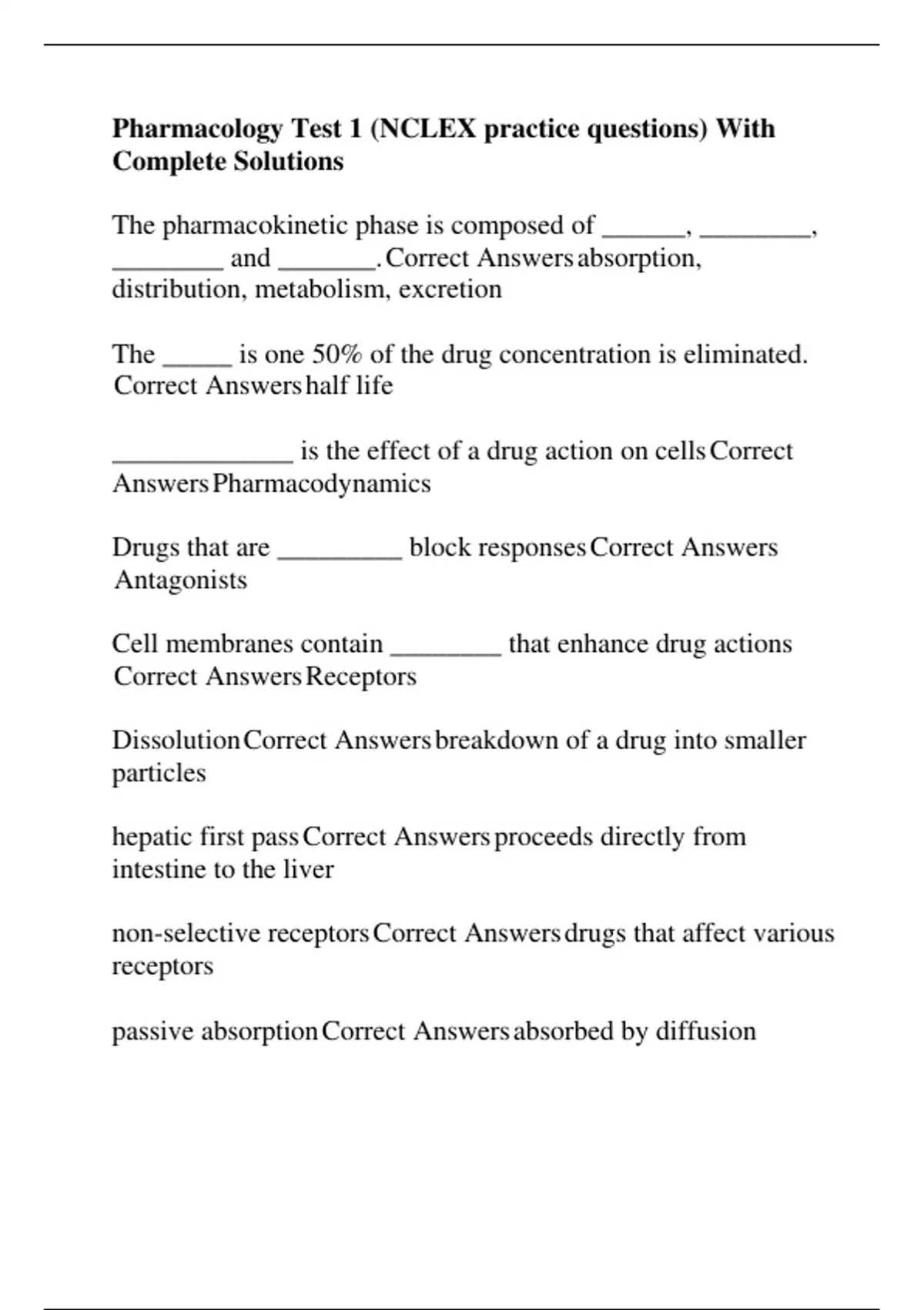 Pharmacology Test 1 (NCLEX practice questions) With Complete Solutions ...