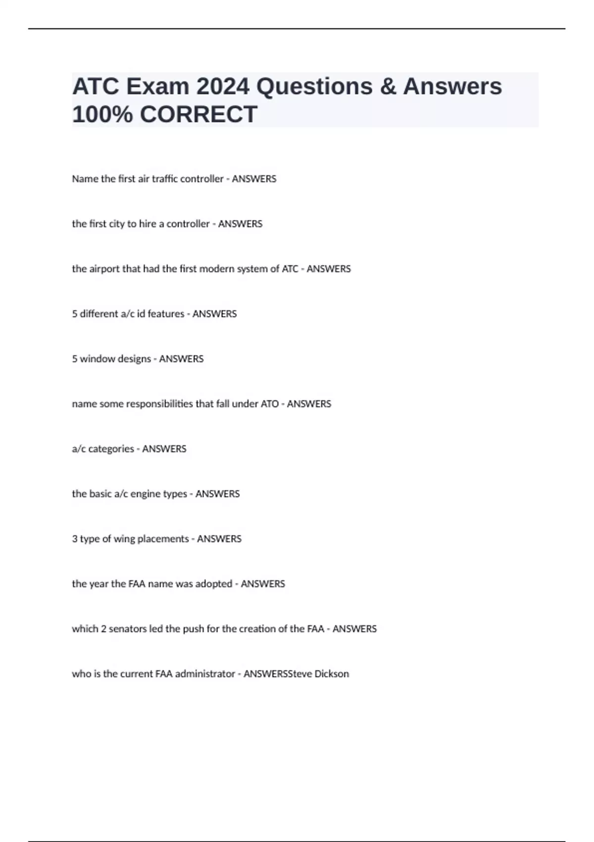 ATC Exam 2024 Questions & Answers 100% CORRECT - ATC - Stuvia US