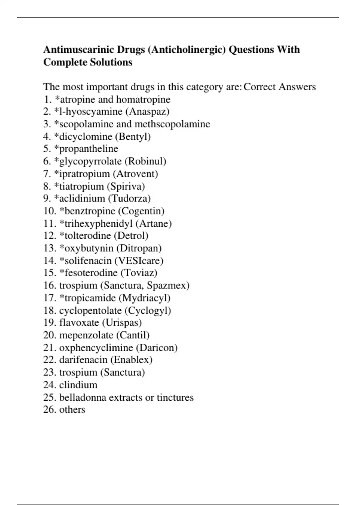 Antimuscarinic Drugs (Anticholinergic) Questions With Complete ...