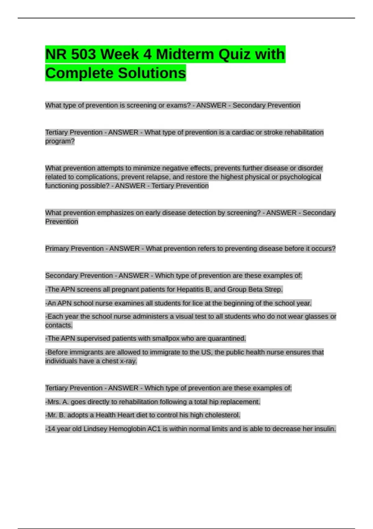 NR 503 Week 4 Midterm Quiz with Complete Solutions - NR 503 - Stuvia US