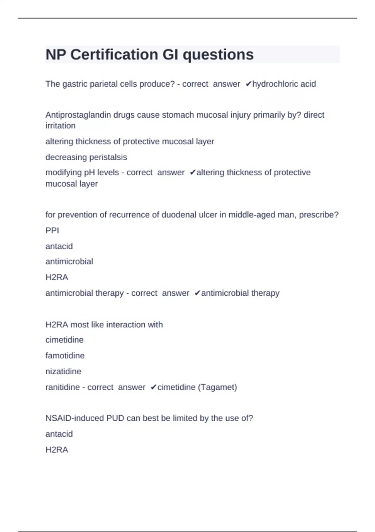 NP Certification GI questions NP ASSESMENT Chamberlain College Nursing ...