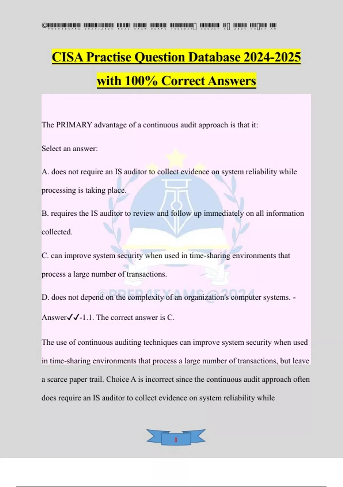 CISA Practise Question Database with 100% Correct Answers - CISA ...