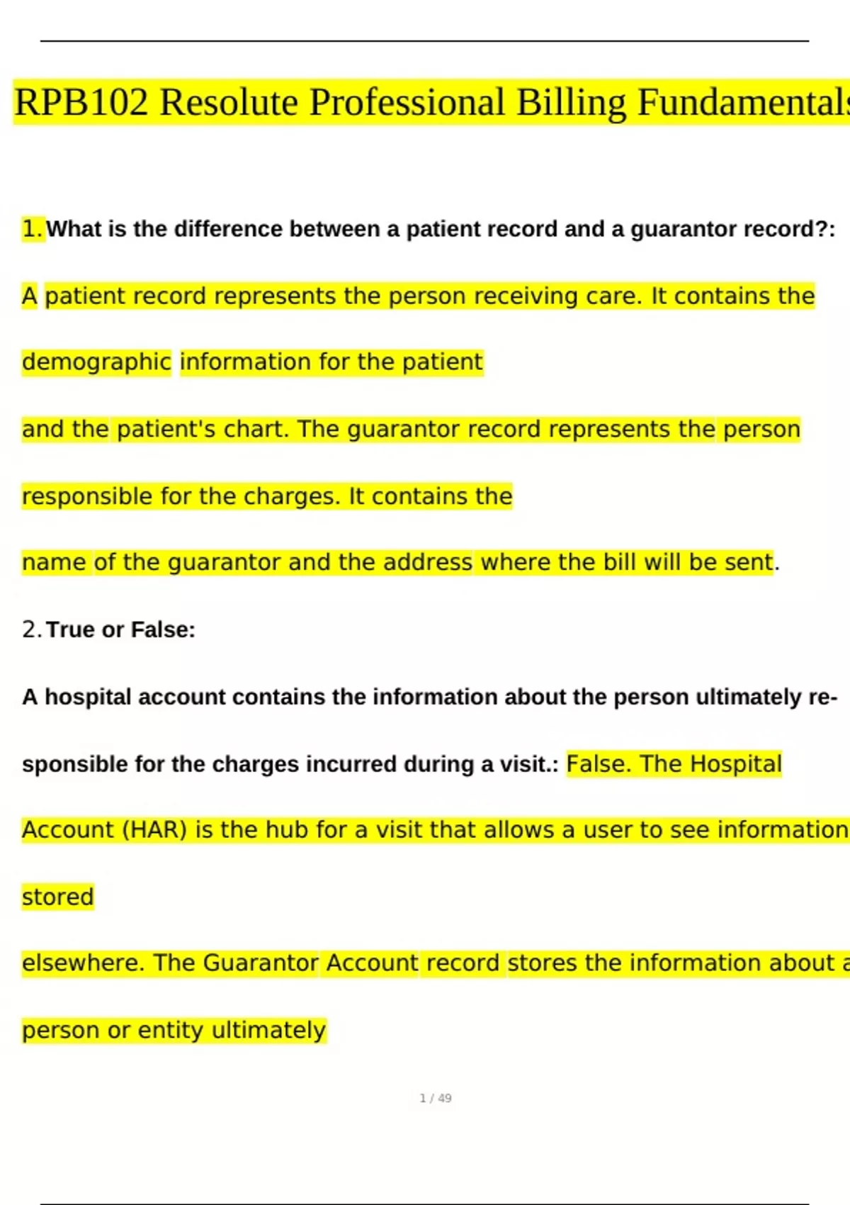 RPB102 Resolute Professional Billing Fundamentals 2024/2025 | Questions ...